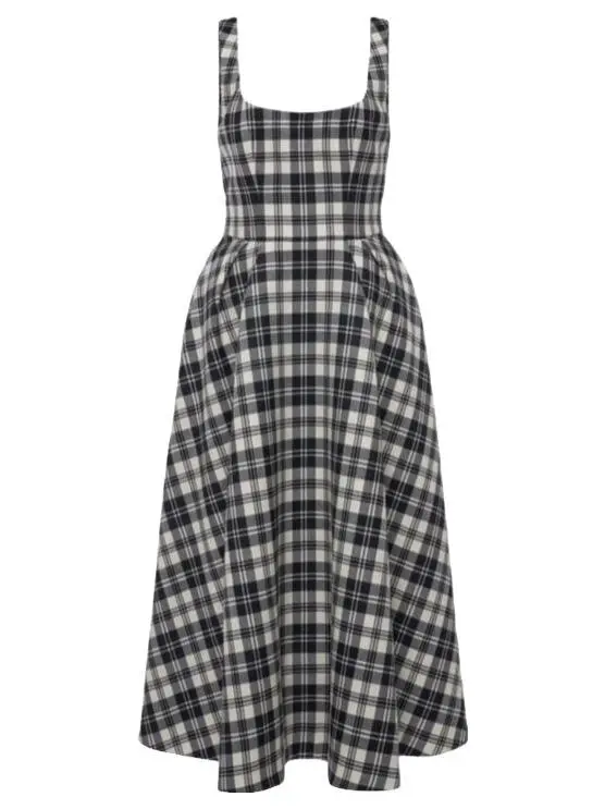Alessandra Rich Checked Midi Dress - Black