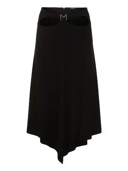 MUGLER Midi Skirt With Metal Logo Detail - Black