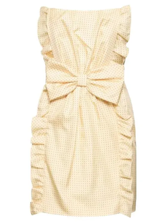 Alessandra Rich Pleated Tube Top Dress With Bow Detail - Beige