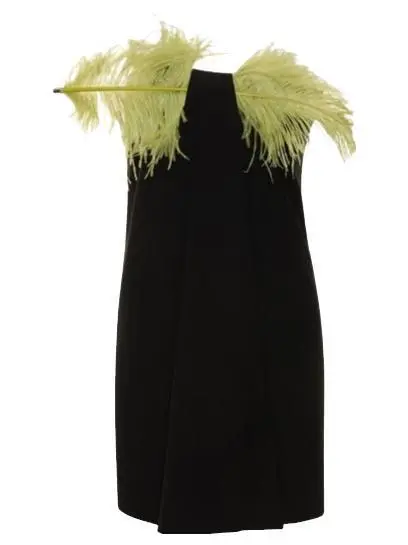 16Arlington Mirai Crepe Mini Dress With Feather Trim - Black/yellow