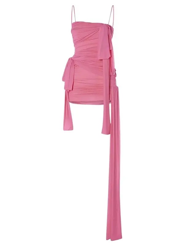 Blumarine Bow Decorative Pleated Mini Dress - Pink
