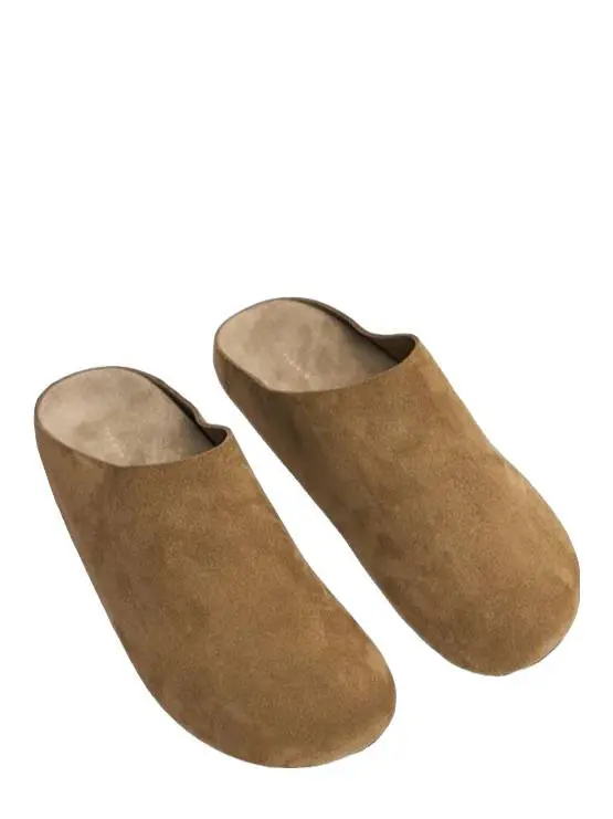 THE ROW Suede Flat Slides - Brown