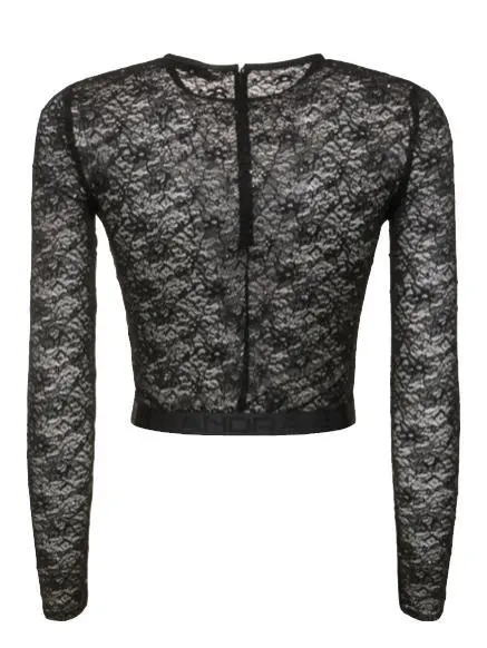 Alessandra Rich Lace Top With Crystal Embellishments - Black