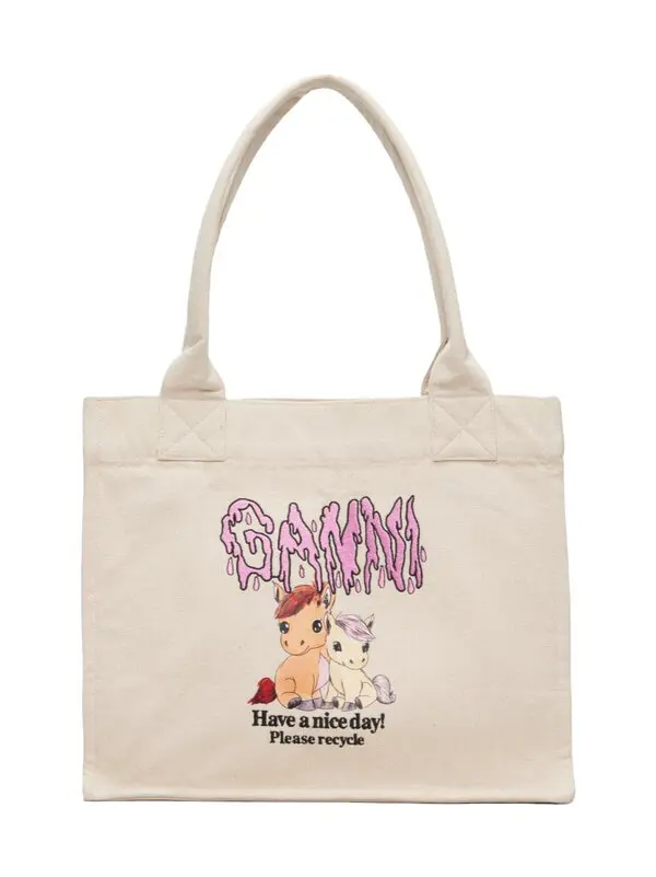 GANNI Printed Canvas Large Tote - Egret Color