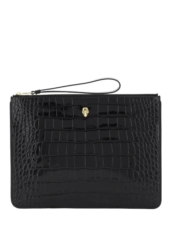 Alexander McQueen Skull Embossed Zip Pouch - Black