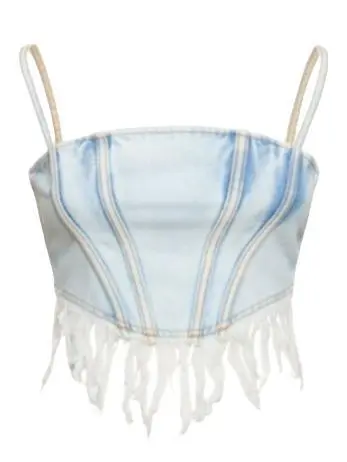 Alessandra Rich Tasseled Denim Crop Top - Light Blue