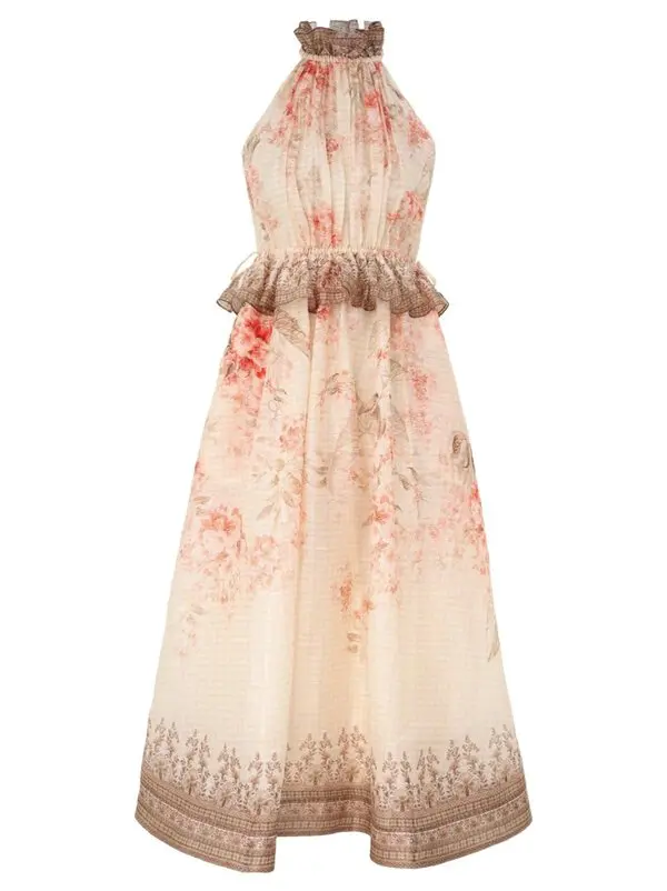 Zimmermann Illuminate Halter Midi Dress - Coral Floral