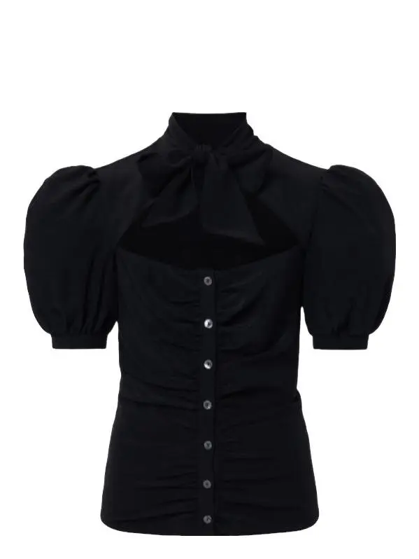 Alessandra Rich Short-sleeved Bow Detail Shirt - Black