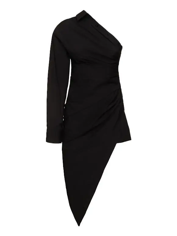 Alexander Wang Asymmetrical Pleated Poplin Dress - Black