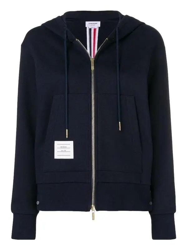 Thom Browne Zip-up Hoodie With Signature Back Stripe - Navy Blue