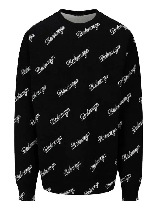 Balenciaga Logo-jacquard Wool Jumper - Black/white