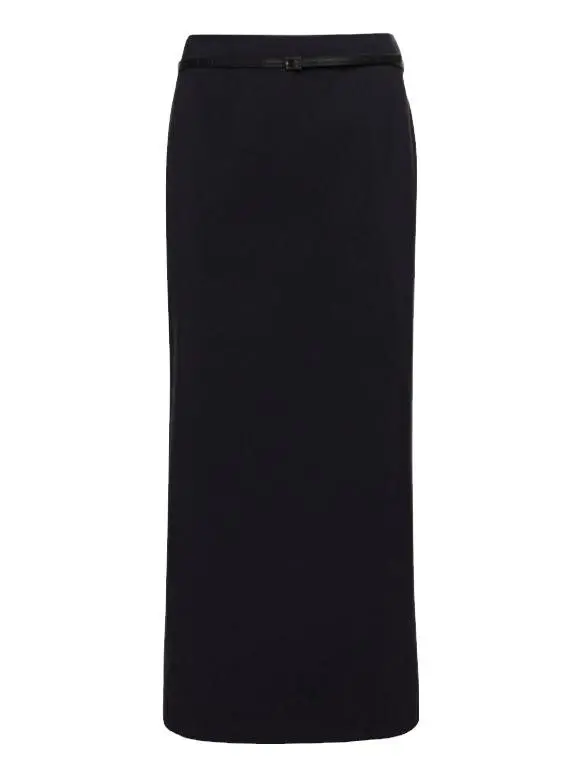 16Arlington Belted Maxi Skirt With Slit Detailing - Dark Blue