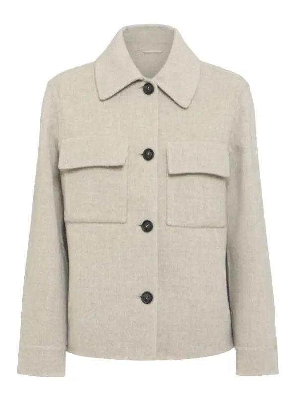 Brunello Cucinelli Wool Blend Short Coat With Button Detail - Nude