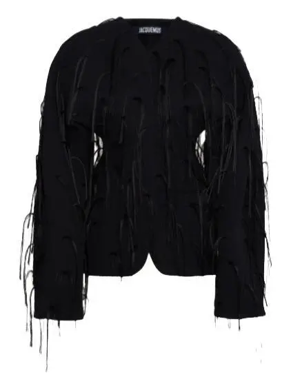 Jacquemus La Veste Ovalo Collarless Jacket With Tassel Embellishments - Black