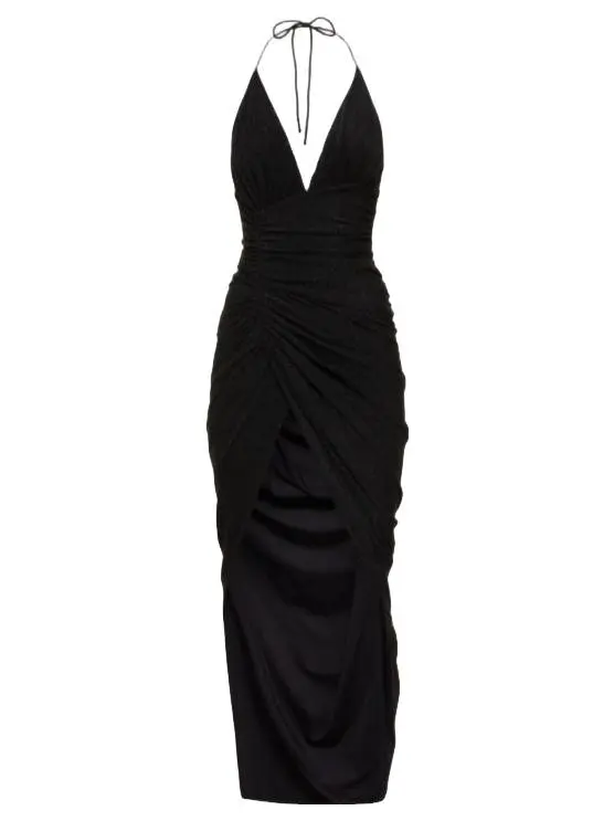 Alexandre Vauthier Halterneck Long Ruched Dress - Black