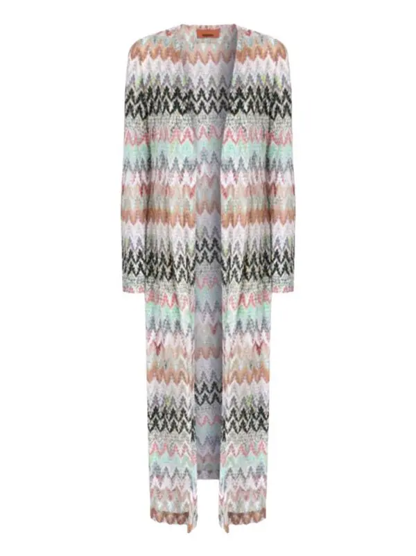 Missoni Zigzag Lace Pattern Long Cardigan - Greenish-brown