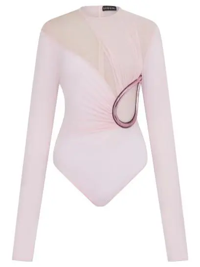 David Koma Long-sleeved Tulle Bodysuit With Cut-out Detail - Pink