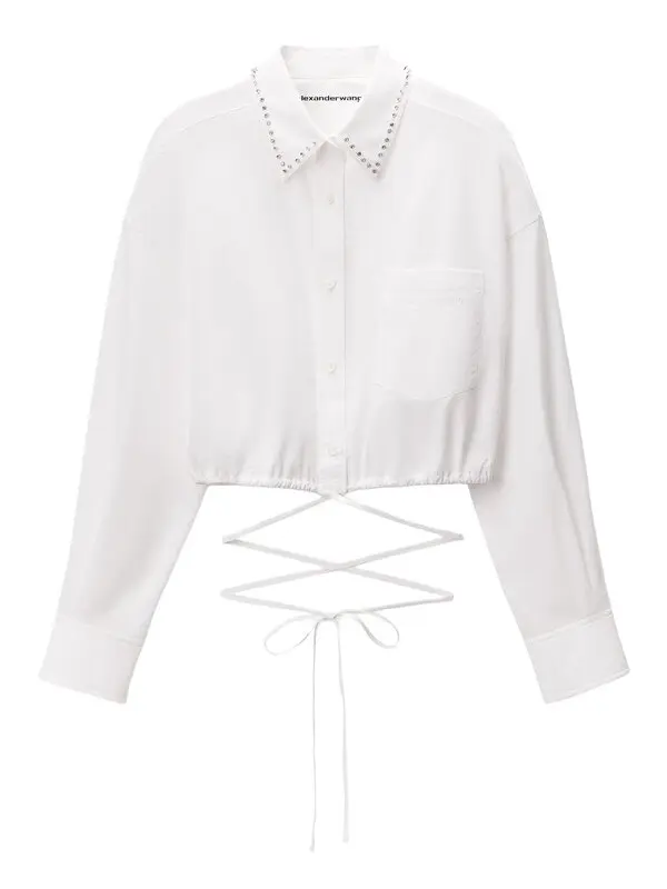 Alexander Wang Embellished Stud Collar Cropped Shirt - White