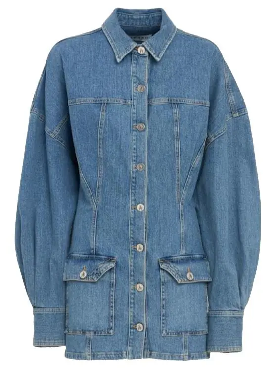 Attico Denim Mini Dress With Button Closure - Blue