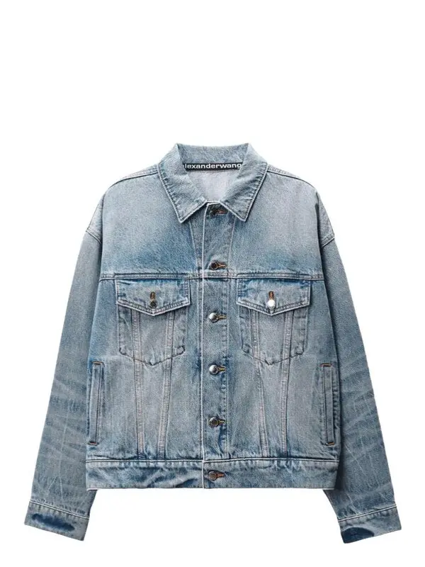 Alexander Wang Distressed Logo Button-up Denim Jacket - Authentic Light Indigo
