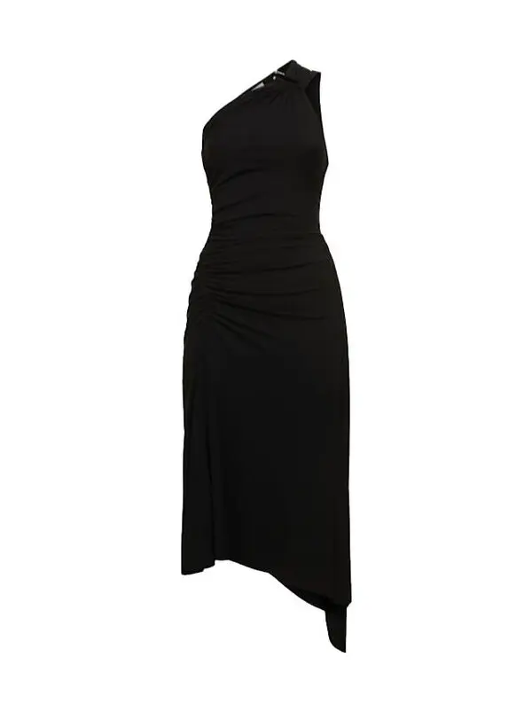 Michael Kors Asymmetrical Shoulder Metal Ring Detail Dress - Black