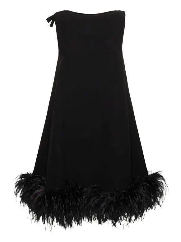 Valentino Garavani Feather Trimmed Dress - Black