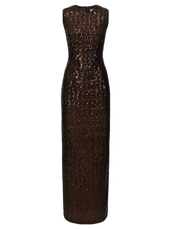 Michael Kors Sleeveless Sequined Maxi Dress - Brown