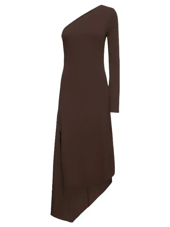 Michael Kors One-shoulder Stretch Jersey Dress With Side Slits - Brown