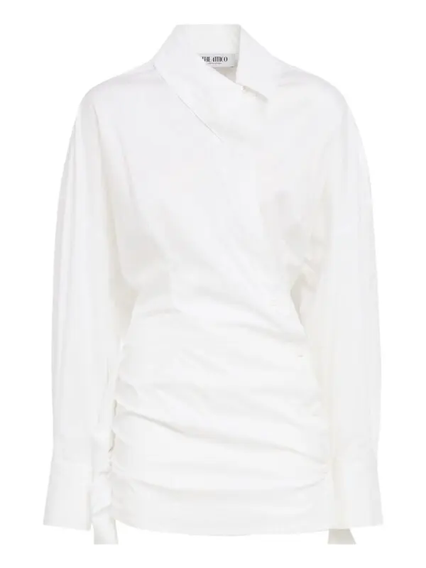 Attico Asymmetrical Draped Mini Shirt Dress - White