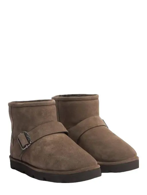 Brunello Cucinelli Suede Shearling Ankle Boots - Brown