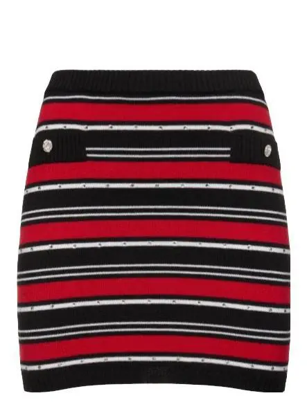 Alessandra Rich Striped Knitted Mini Skirt - Black