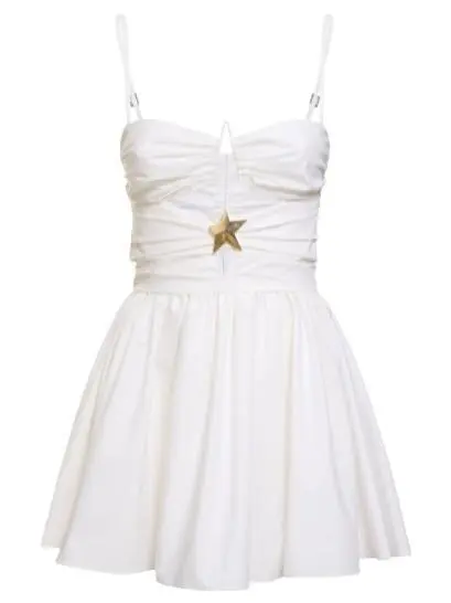 AREA Pleated Mini Dress With Star Embellishment - White