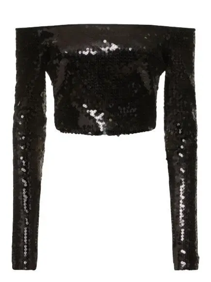 David Koma Strapless Sequin Blouse - Black