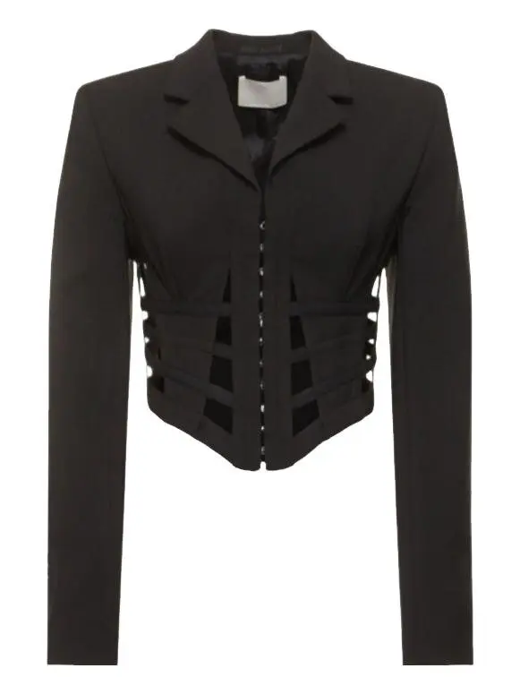 DION LEE Wool Blend Corset Cutout Blazer - Black