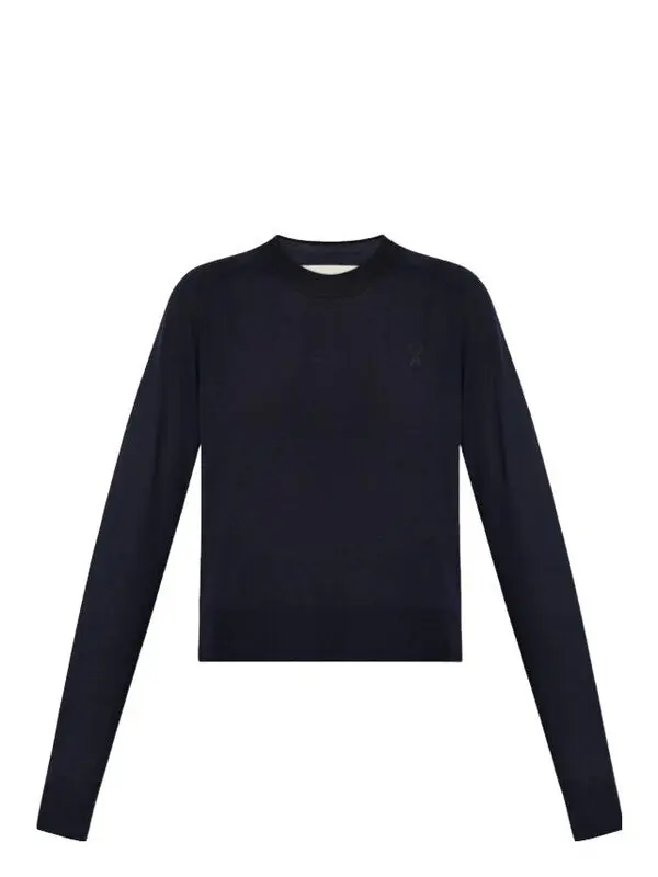 Ami Logo Embroidered Knitted Jumper - Black