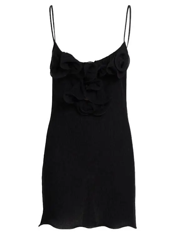 Magda Butrym Blend Mini Dress With Front Rose Appliqués - Black