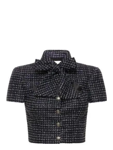 Alessandra Rich Tweed Jacket With Bow Detail And Sequins - Black