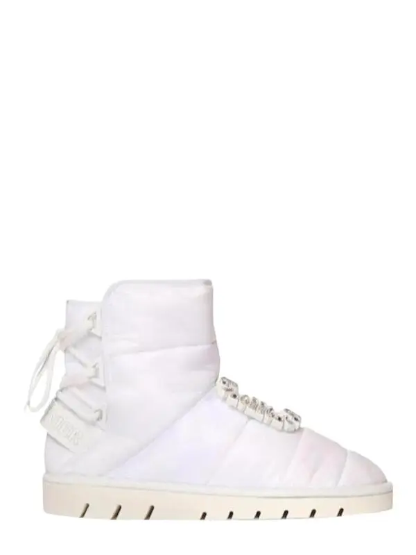 ROGER VIVIER Padded Lace-up Boots With Crystal Buckle Detail - White