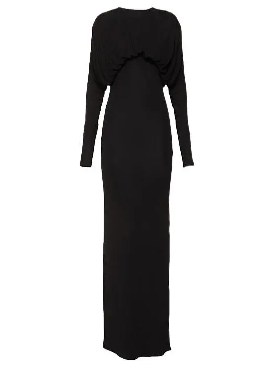 16Arlington Long Sleeve Maxi Dress With Button Fastening And Back Slits - Black