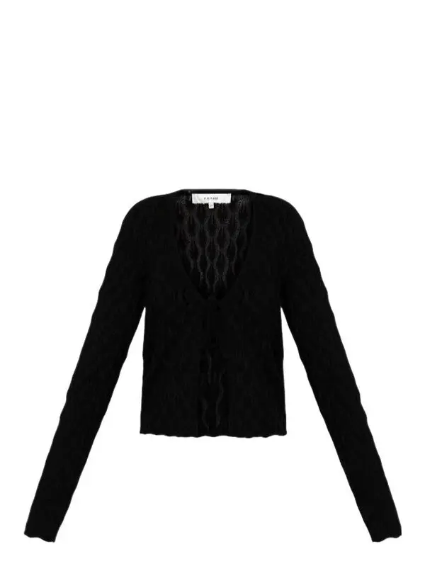 FRAME Long Sleeve Knit Cardigan With V-neck - Black