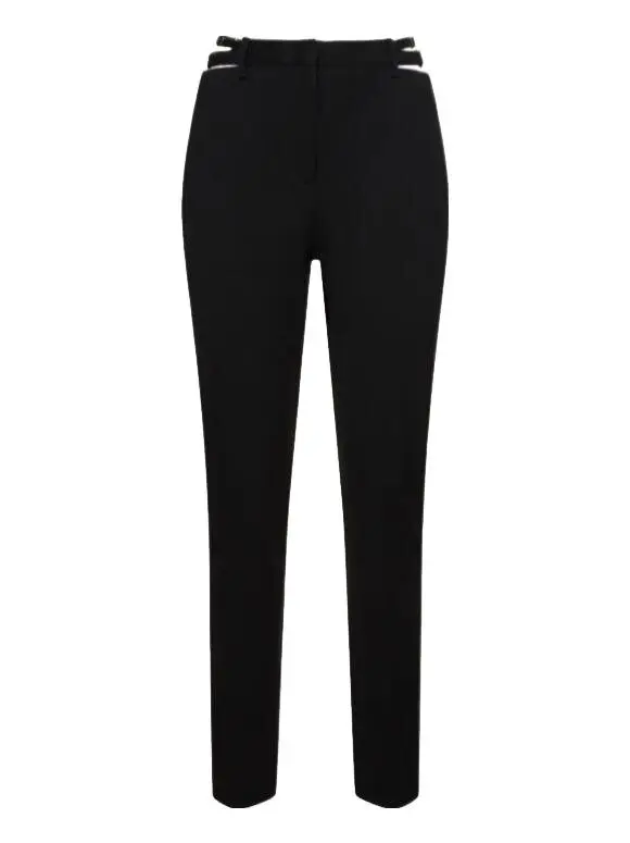 DION LEE Tailored Stretch Wool Straight Leg Trousers - Black