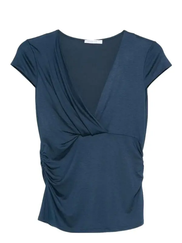 Patrizia Pepe V-neck T-shirt With Pleated Design - Blue
