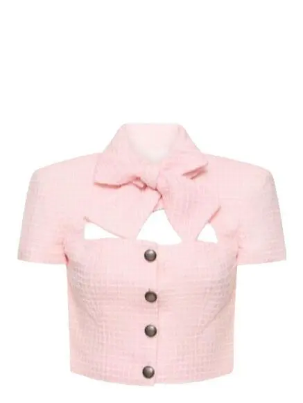 Alessandra Rich Bowtie Tweed Cropped Jacket - Pink