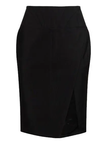 MUGLER High Waisted Skirt With Side Slit - Black