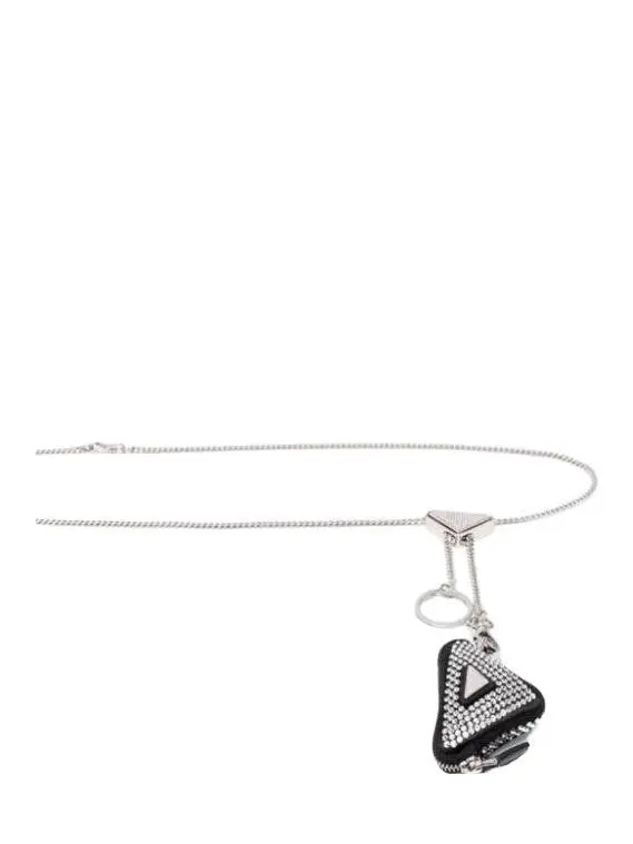 Prada Crystal Embellished Triangle Pouch Keychain - White