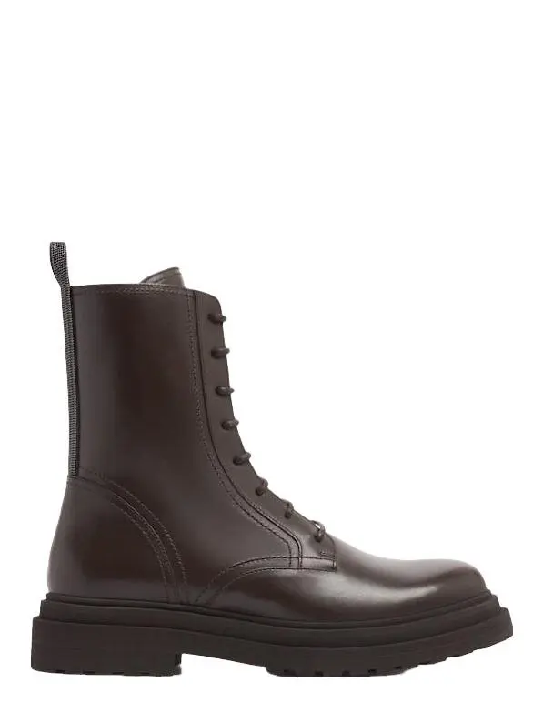 Brunello Cucinelli Leather Lace-up Ankle Boots - Black