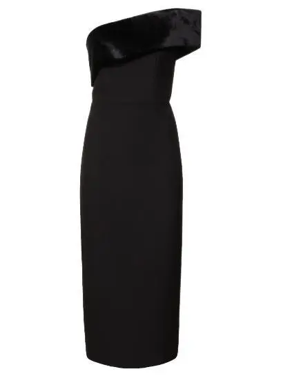 Roland Mouret Asymmetrical Stretch Dress With Fur Trim - Black