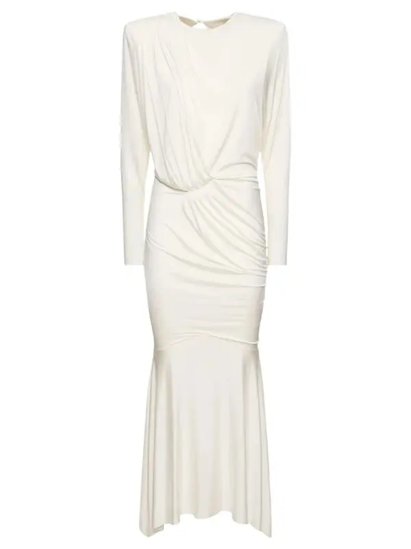 Alexandre Vauthier Long Sleeve Pleated Dress - White