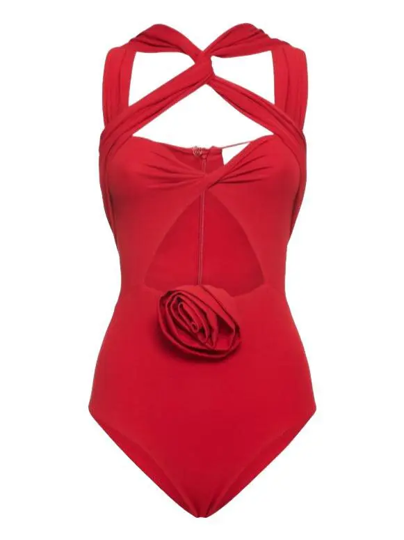 Magda Butrym Jersey Cutout Flower Bodysuit - Red