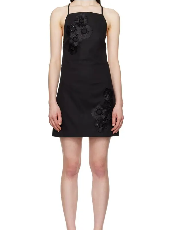 MSGM Floral Applique Open Back Mini Dress - Black